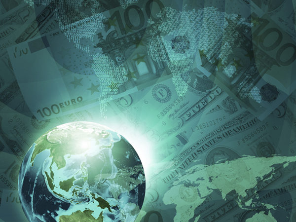 Earth, world map on money background - M-Pact Solutions